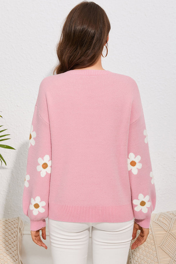 Pink Floral Pattern Drop Shoulder Sweater - The Perfect Touch SA