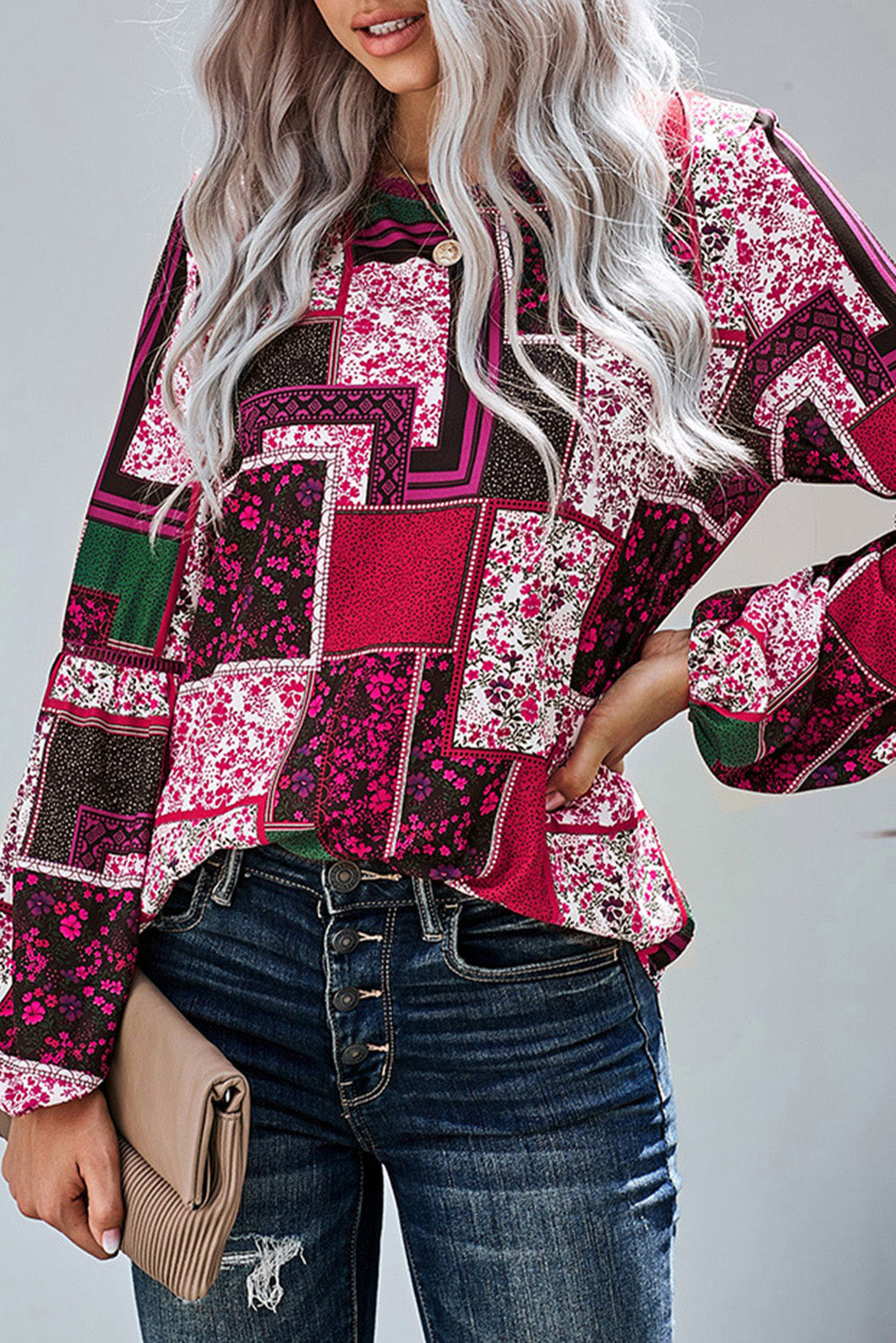 Rose Bohemian Floral Print Patchwork Top - The Perfect Touch SA